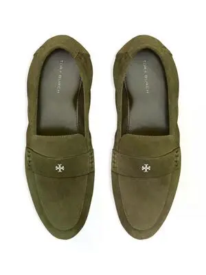 Tory Burch Suede Ballet Loafers With Metal Double T Detail - Green