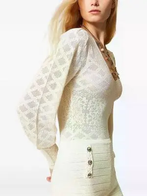 TWINSET Knit Floral Bodysuit - Neutrals