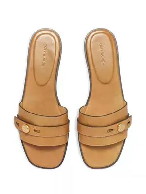 Tory Burch Romy Button Strap Slides - Neutrals