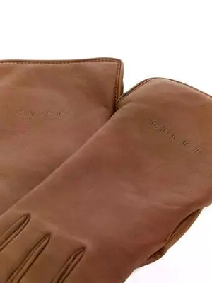 Gucci Embossed Logo Leather Gloves - Brown