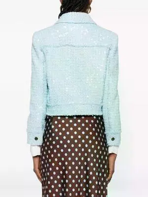 Alice + Olivia Sequin Cropped Tweed Jacket - Blue