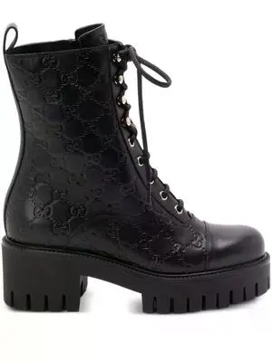 Gucci Gg-monogram Lace-up Boots - Black