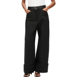 Another Tomorrow Wide Cuff Cotton Pants - Black