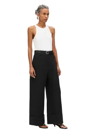 Another Tomorrow Wide Cuff Cotton Pants - Black