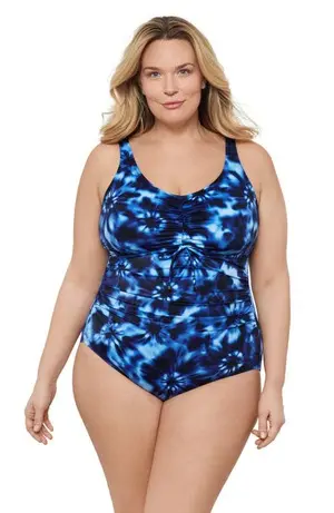 AQUA GREEN Cinch V-neck One-piece Swimsuit - Chic Tie Dye