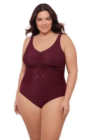 AQUA GREEN Cinch V-neck One-piece Swimsuit - Currant