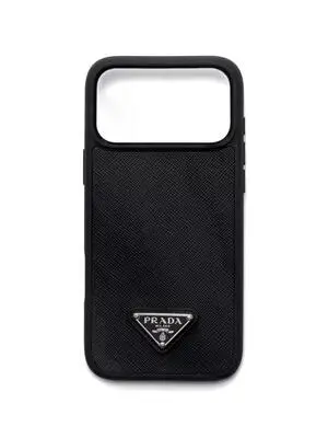 Prada Enameled Triangle Leather Phone Case Iphone 17 Pro Max - Black