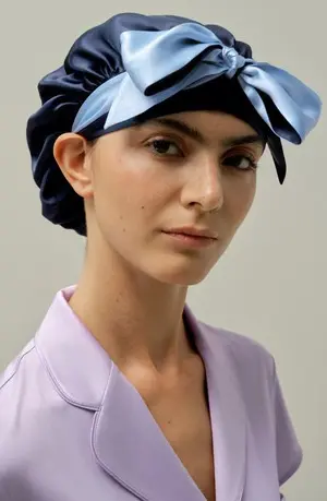 Lilysilk Adjustable Reversible Silk Sleep Cap - Navy Blue