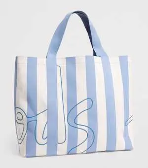 Harrods Striped Cotton Logo Tote Bag