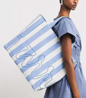 Harrods Striped Cotton Logo Tote Bag