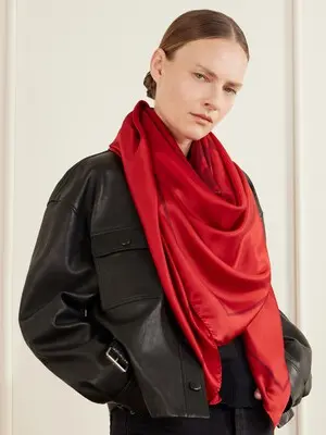Saint Laurent Cassandre Printed Silk-satin Scarf - Red