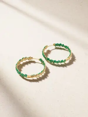 SUZANNE KALAN 18-karat Gold Emerald Hoop Earrings - Green