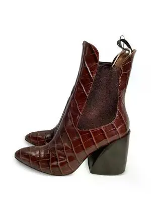 Chloé Embossed-leather Block-heel Ankle Boots