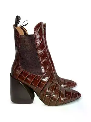 Chloé Embossed-leather Block-heel Ankle Boots