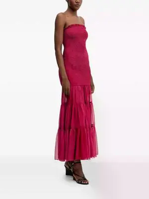 Bardot Ruffled Shirred Strapless Midi Dress