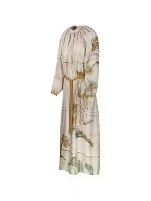 PIERRE-LOUIS MASCIA Floral-print Belted Midi Dress - Neutrals