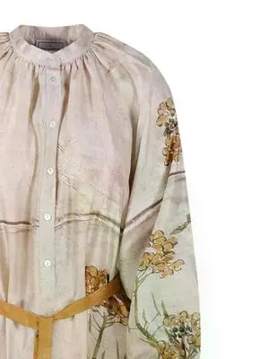 PIERRE-LOUIS MASCIA Floral-print Belted Midi Dress - Neutrals