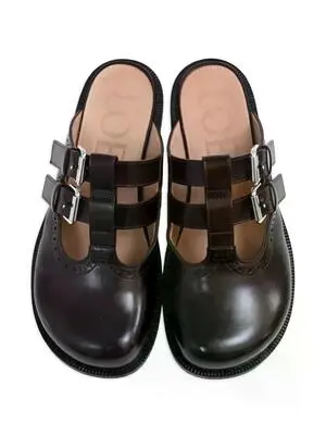 Loewe Campo Buckled Leather Mules - Brown