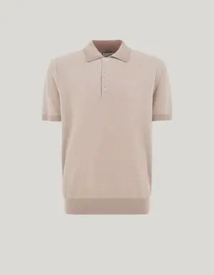 Canali Microstructured Cotton Polo Shirt With Plain-knit Collar - Beige