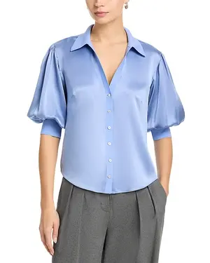 Blue Silk Blouse Blouses