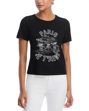 Cinq À Sept Rhinestone Paris Je T'aime Shrunken Tee - Black/white