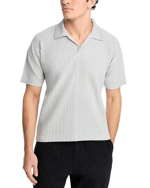 Issey Miyake Basics Ribbed Polo Shirt - Light Gray