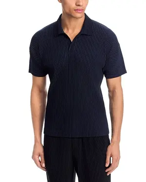 Issey Miyake Basics Ribbed Polo Shirt - Navy