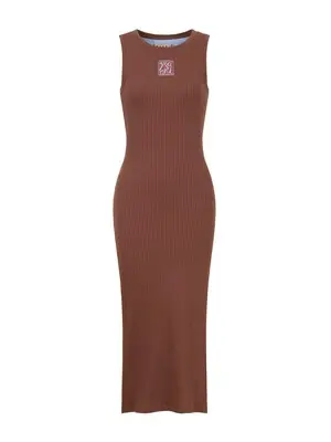 Marni Frame Logo Midi Dress - Brown