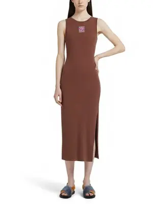 Marni Frame Logo Midi Dress - Brown
