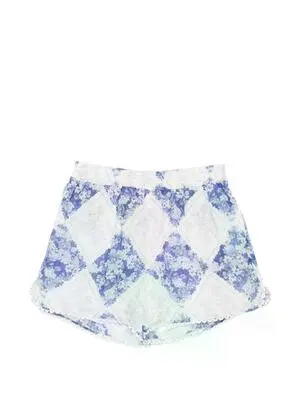 TWINSET Floral Print Ramie Shorts - Blue