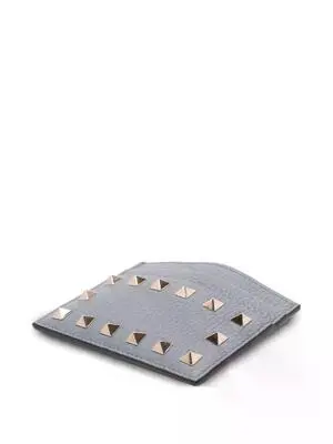 Valentino Garavani Rockstud Leather Card Holder - Grey