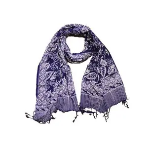 KASIH CO-OP Hand Dyed Batik Scarf - Blue Leaves