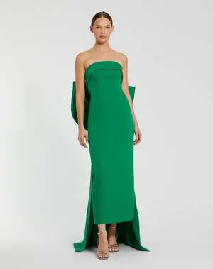 Mac Duggal Strapless Crepe Sheath Dress With Bow - Green