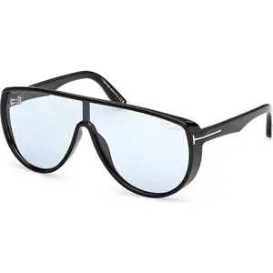 TOM FORD Achilles 138mm Shield Sunglasses Shiny Black/blue
