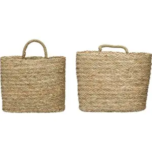 STORIED HOME Handwoven Seagrass Wall Mount Baskets With Handles - Natural