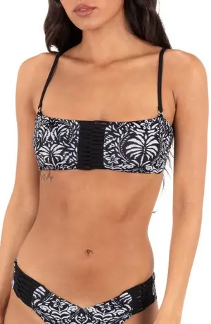 Hurley Ikat Palm Bandeau Bikini Top - Black/coconut