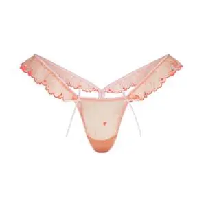 SKIMS Embroidered Tulle Butterfly Thong - Guava Heart Tulle