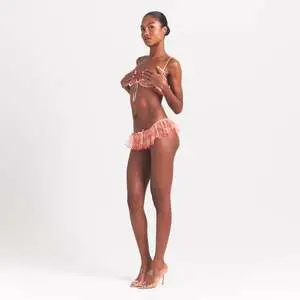 SKIMS Embroidered Tulle Skirt Bikini - Guava Heart Tulle