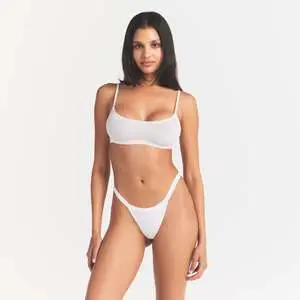 SKIMS Logo Picot Scoop Bralette | Pink | | Lightweight Cotton - Snow