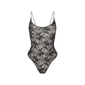 SKIMS Stretch Lace Scoop Neck Bodysuit - Soot