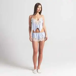 SKIMS Silk Lace Garter Cami And Short Set - Periwinkle Contrast