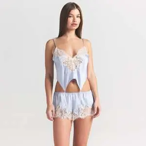 SKIMS Silk Lace Garter Cami And Short Set - Periwinkle Contrast