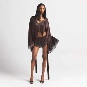 SKIMS Silk Lace Robe - Espresso Contrast