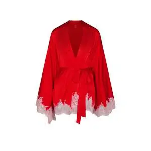 SKIMS Silk Lace Robe - Ruby Contrast