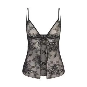 SKIMS Ultra Fine Lace Tie Front Cami - Onyx