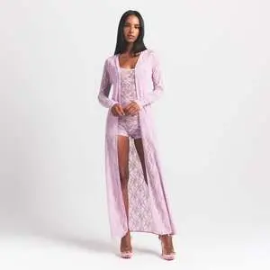 SKIMS Stretch Lace Long Robe - Baby Pink