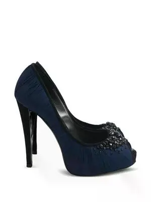 Giorgio Armani Crystal-embellished Peep-toe Pumps - Blue