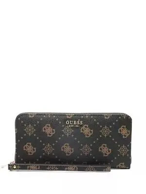 Guess Carrie Monogram Zip Wallet - Brown