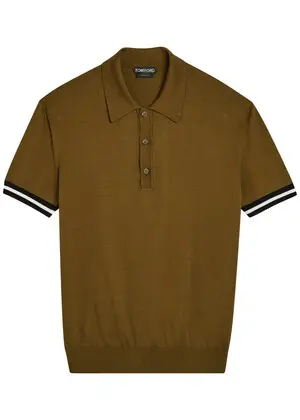 TOM FORD Striped-trim Cotton And Silk-blend Polo Shirt - Olive