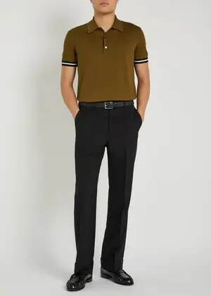TOM FORD Striped-trim Cotton And Silk-blend Polo Shirt - Olive